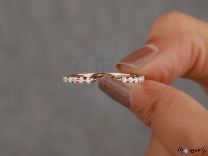 Open Half Bubble Rose Gold Wedding Band Moissanite Cuff Wedding Band ...