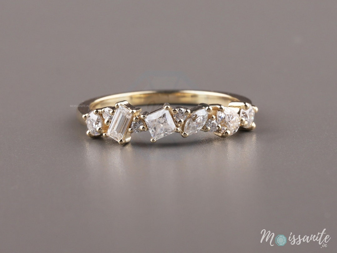 Multi Stone Diamond Band Moissanite Wedding Band Mix Shape Diamond Ring ...