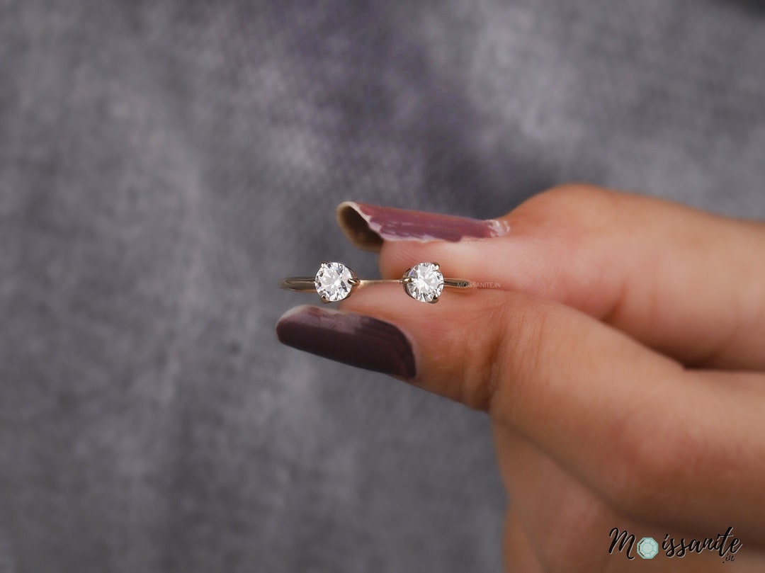 Dual Diamond Ring, 14K Gold Diamond Cuff Ring, Open Diamond Ring ...