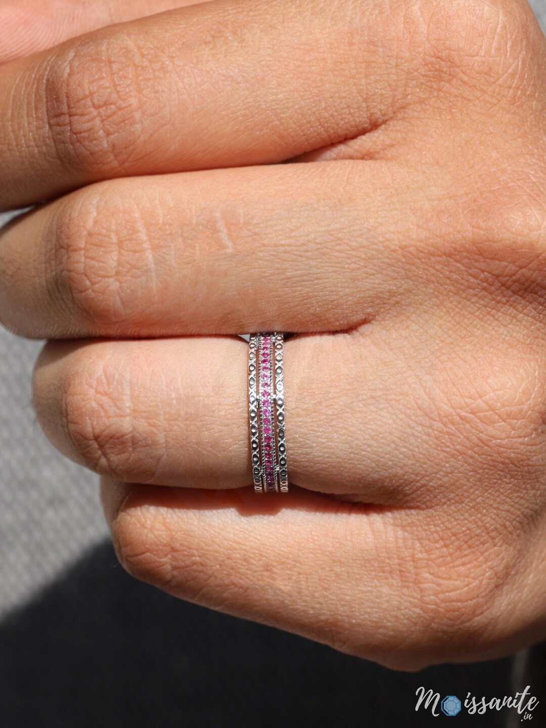 Vintage Ruby Wedding Band,unique Couple Ring,matching Stacking Ring for ...