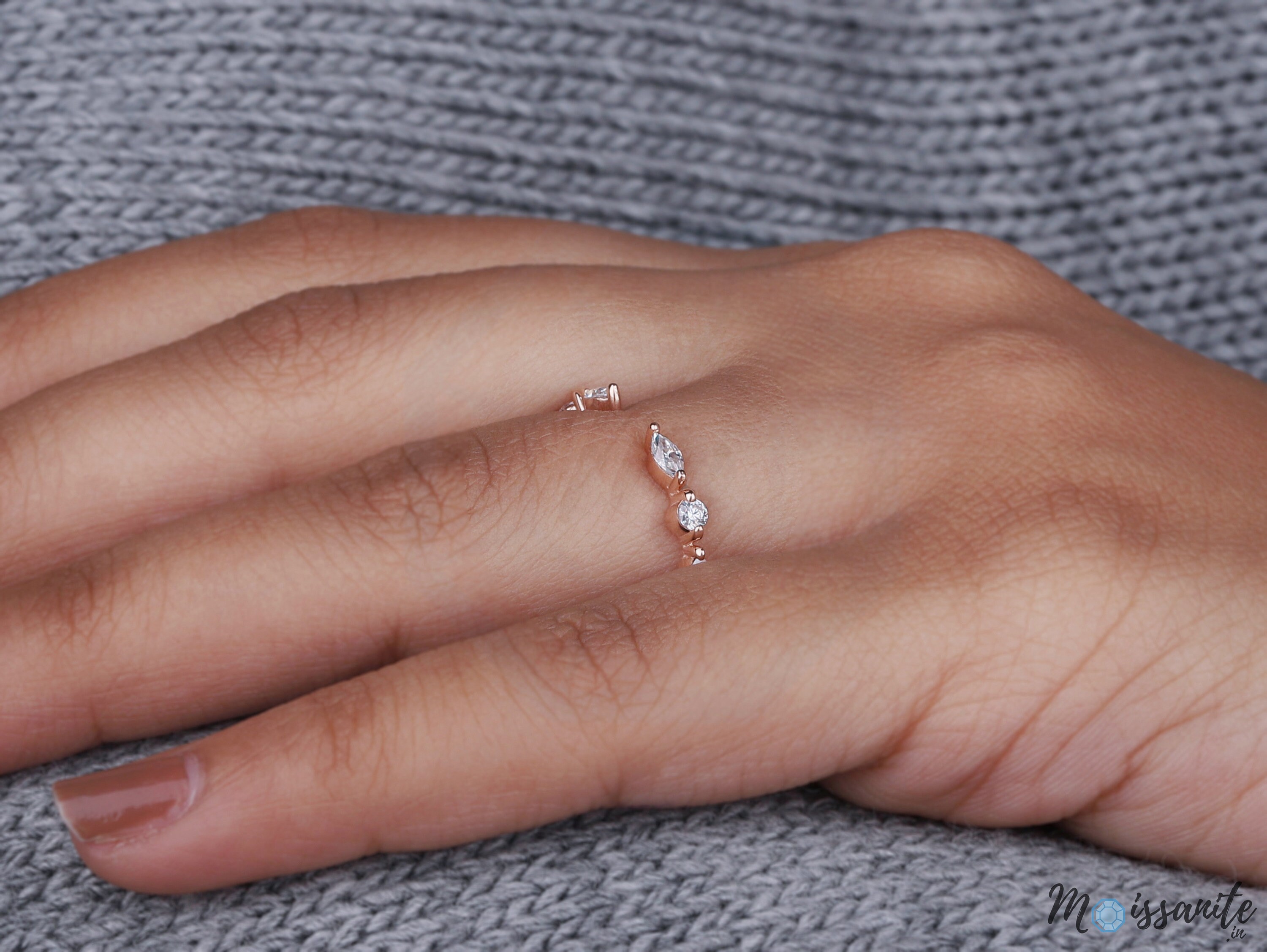 Minimalist Open Gap Wedding Band Marquise and Round Moissanite - Etsy