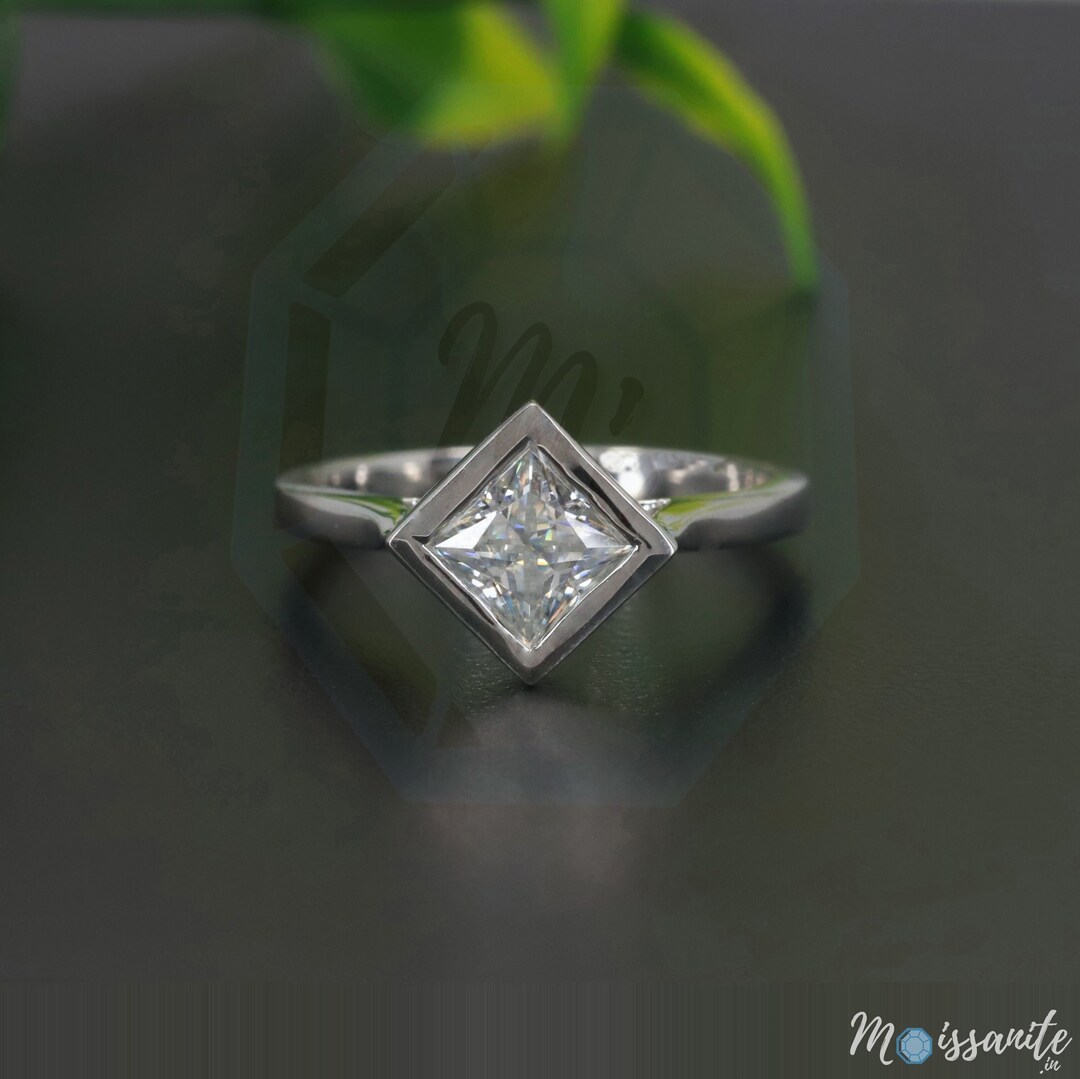 1.00CT Bezel Set Princess Cut Ring Diagonal Square Ring - Etsy