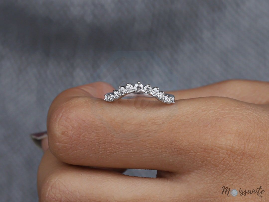 Curved Diamond Band Moissanite Wedding Band Stackable Matching ...