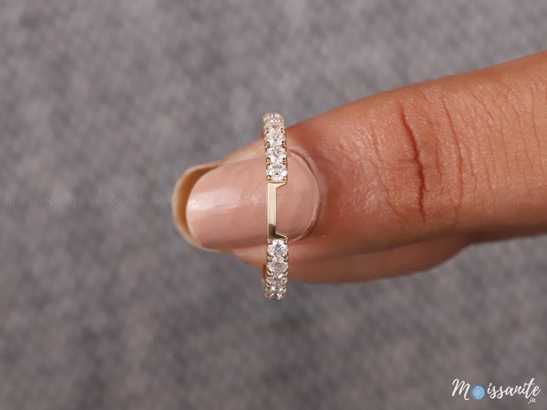 Customized Pave Set Top Cut Notch Wedding Band Stackable 1.90mm ...