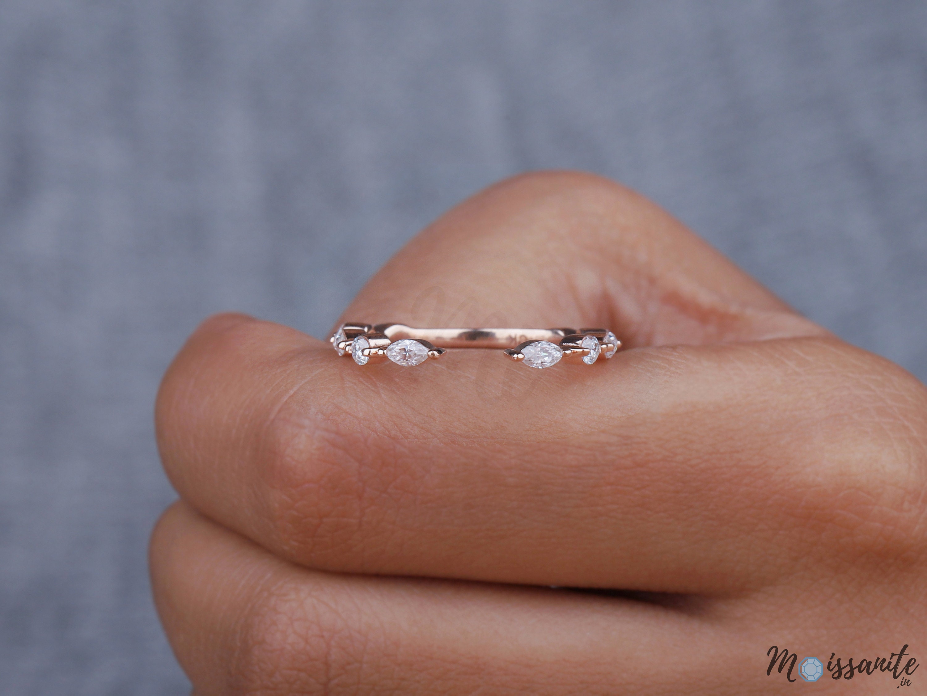 Minimalist Open Gap Wedding Band Marquise and Round Moissanite - Etsy