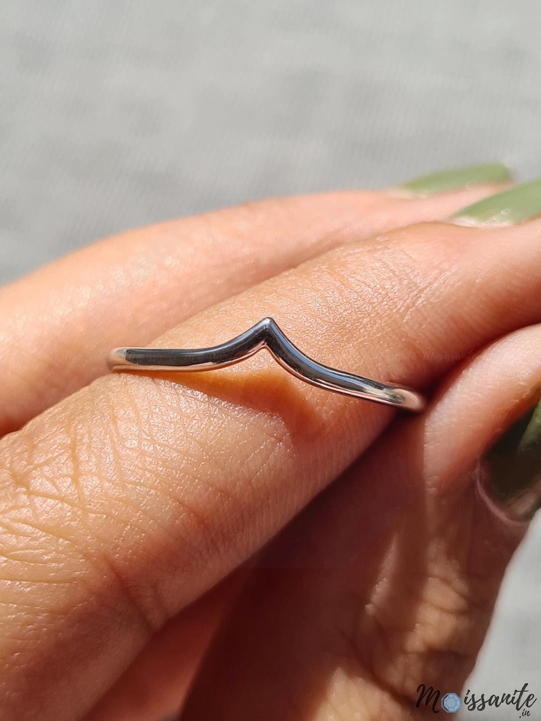 Simple Plain Curved Wedding Band White Gold Women Delicate Matching ...