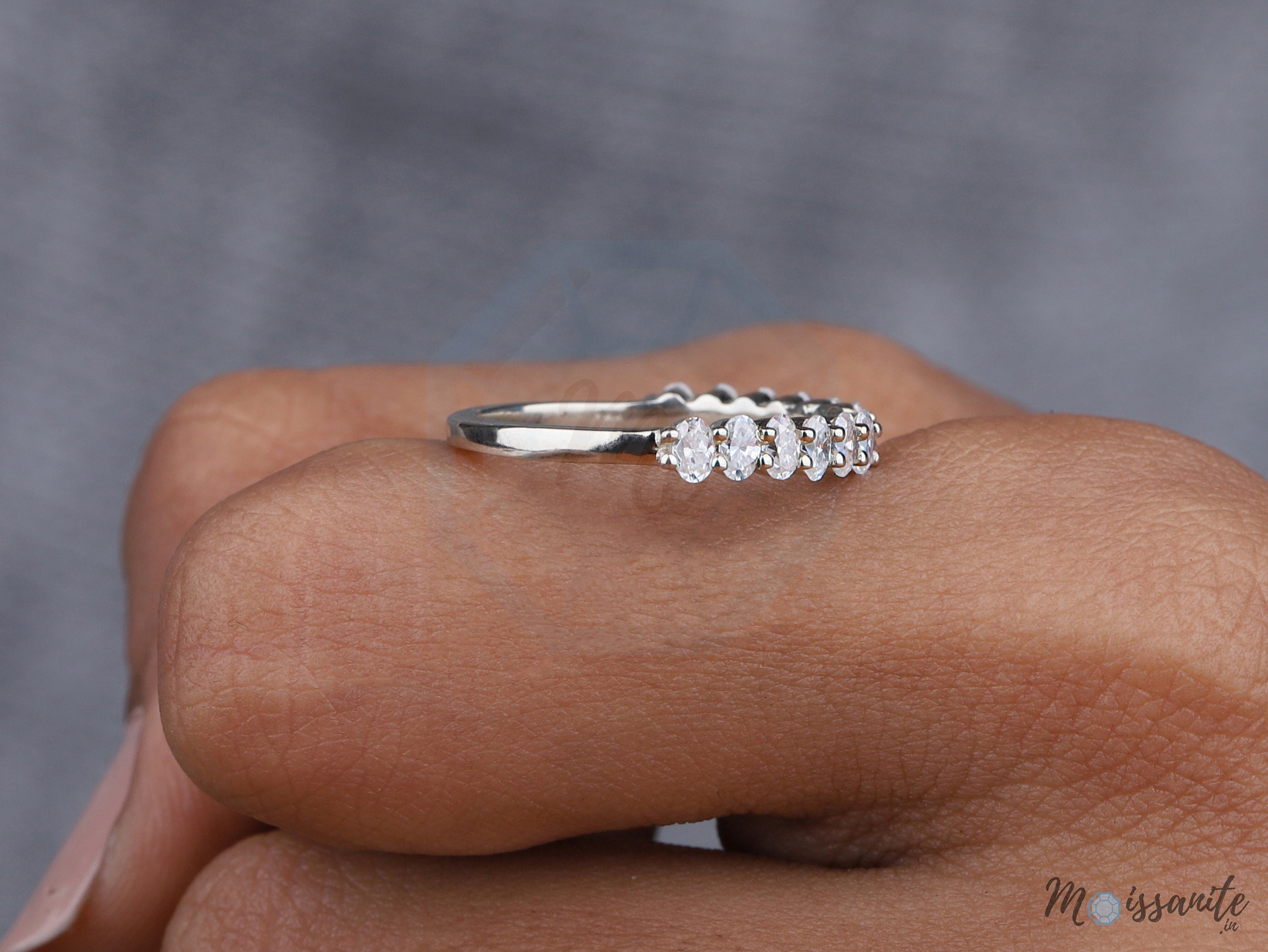Unique Moissanite Notched Wedding Band Women Oval Cut Half - Etsy