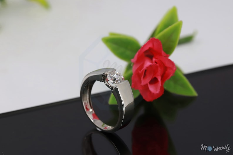 Mens Diamond Wedding Ring Round Cut Moissanite Diamond 6mm Wide Mens ...
