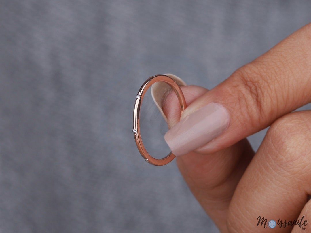 1mm Ultra Thin Gold Wedding Band Moissanite Stacking Minimalist Dainty ...