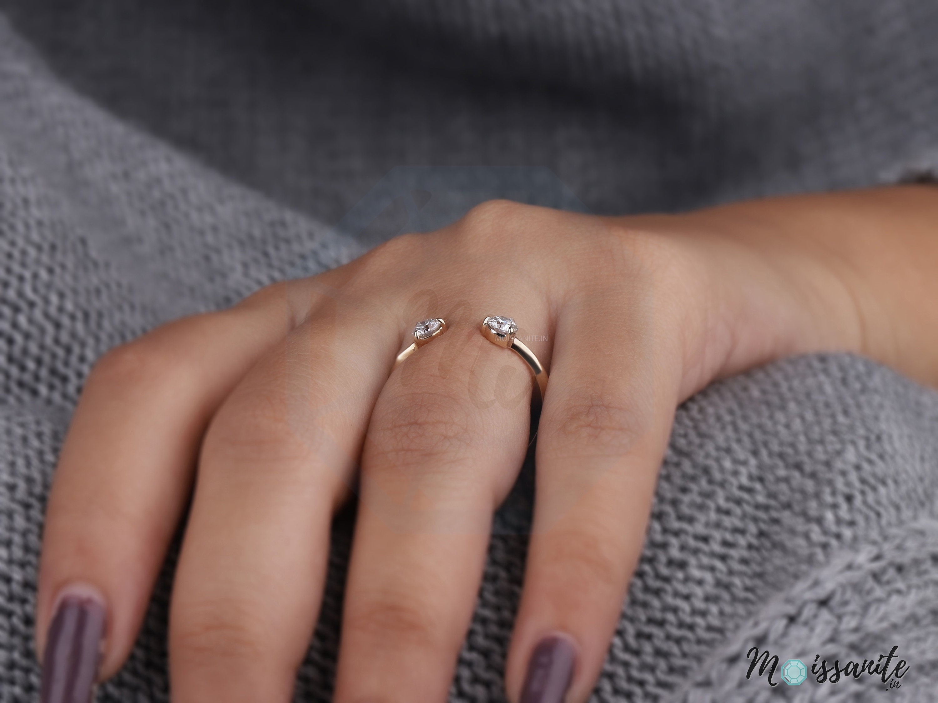 Dual Diamond Ring 14K Gold Diamond Cuff Ring Open Diamond - Etsy