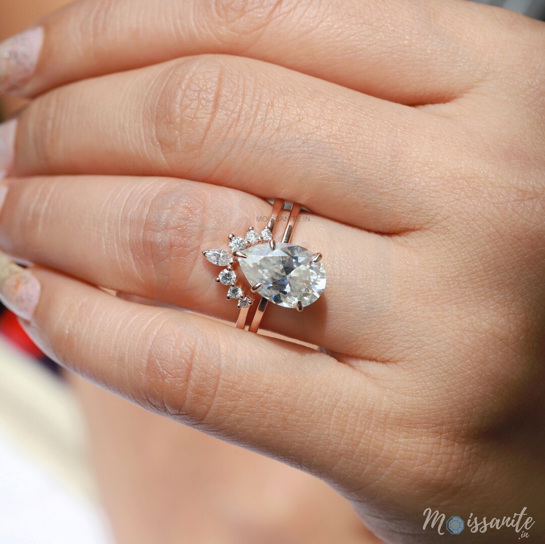 5 Prong Ring-set Pear Solitaire With Marquise and Round Cut Simulated ...