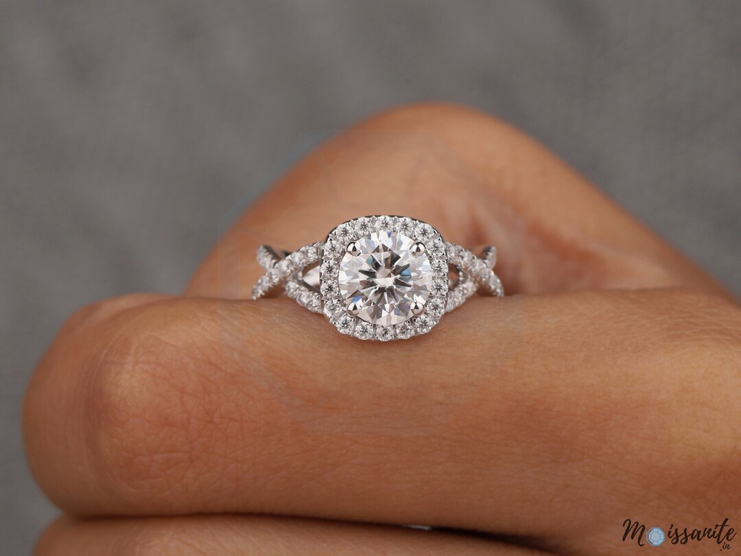 Round Moissanite Engagement Ring 1.18CT Moissanite White Gold Ring ...