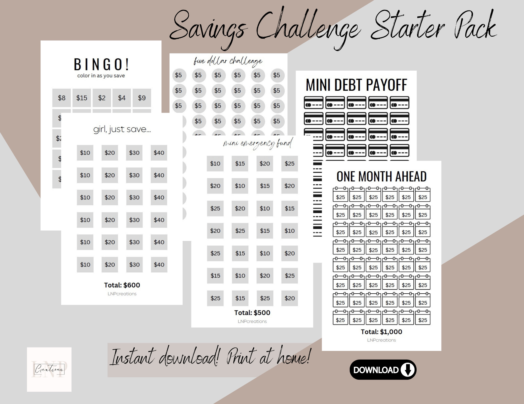 Printable Savings Challenge Starter Pack | Instant Download - Etsy