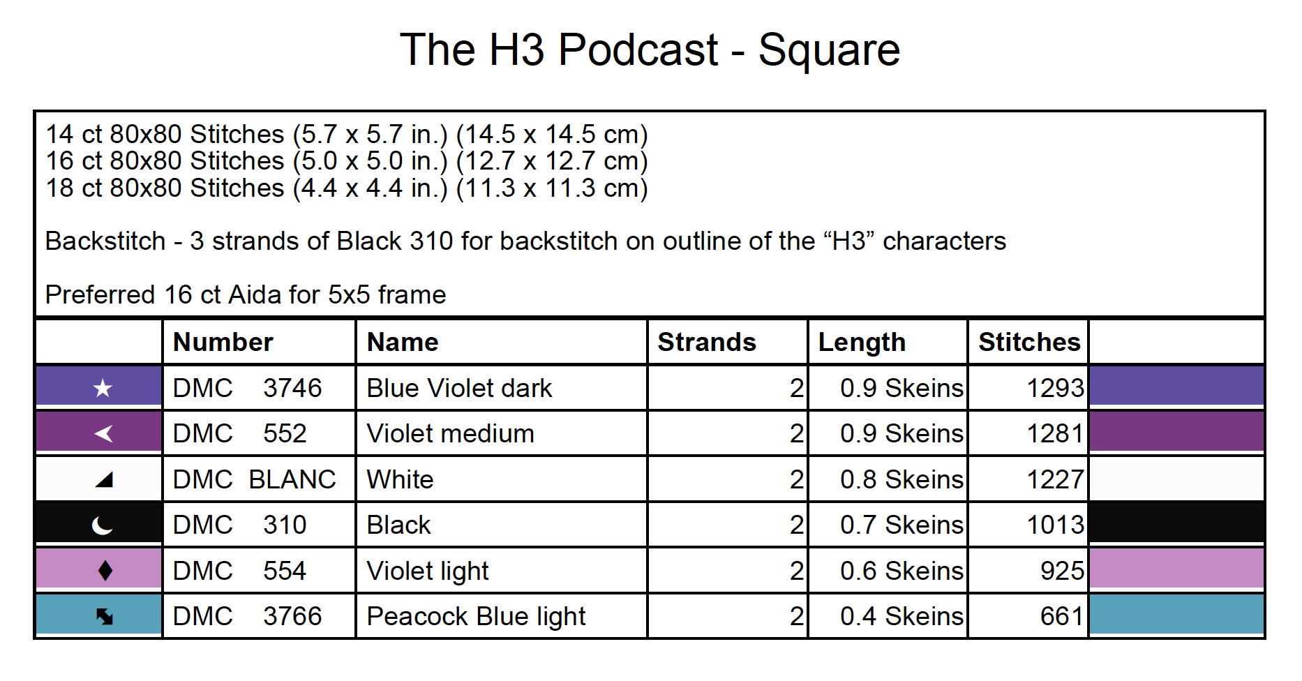H3 Podcast H3H3 Productions Logo Square Cross Stitch Design Pattern PDF ...
