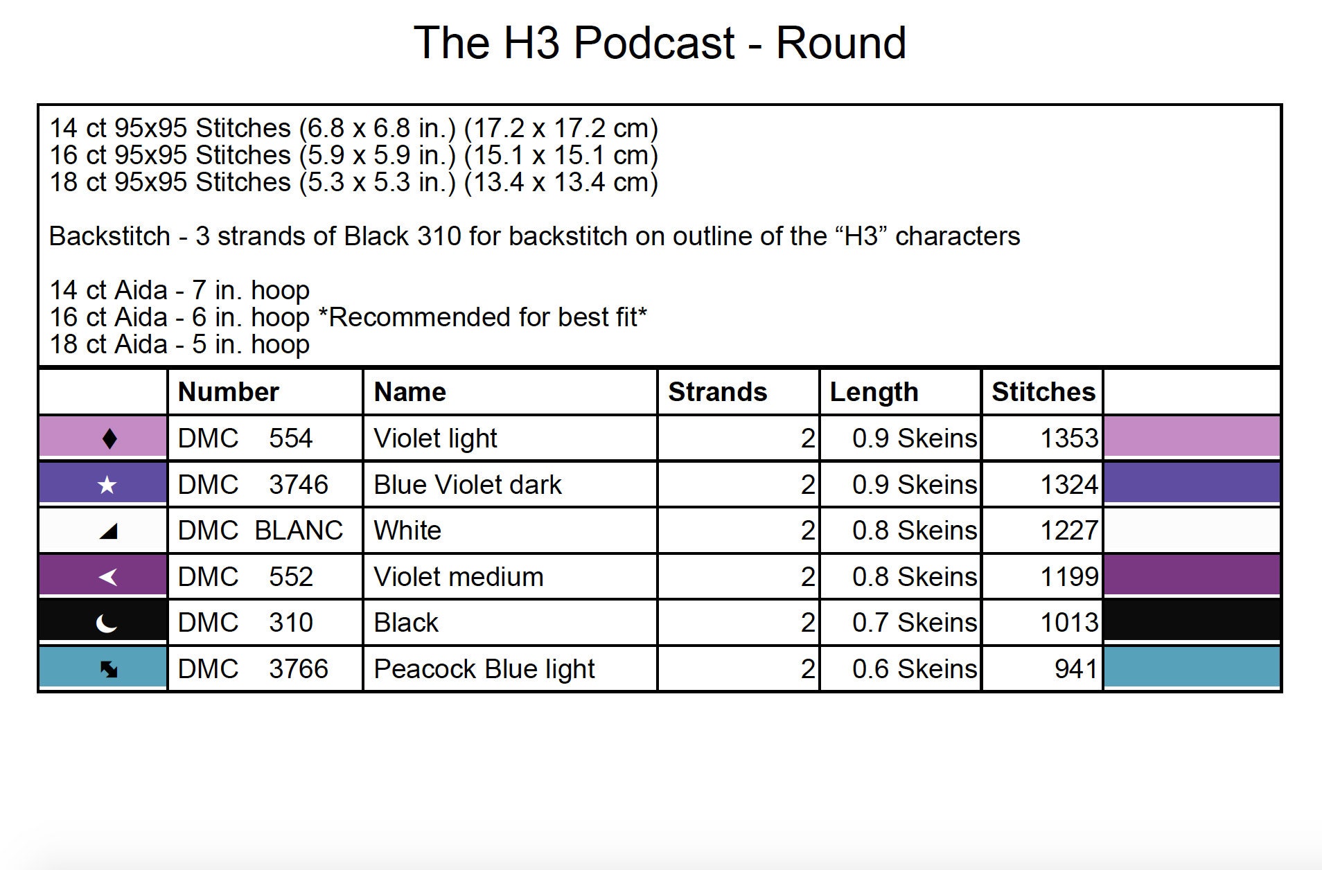 H3 Podcast H3H3 Productions Logo Round Cross Stitch Design Pattern PDF ...
