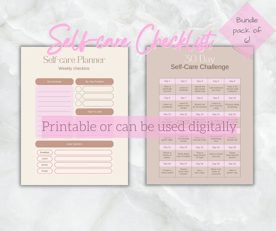 Self-care Planner Checklist for Mental Health and Wellness, Daily ...