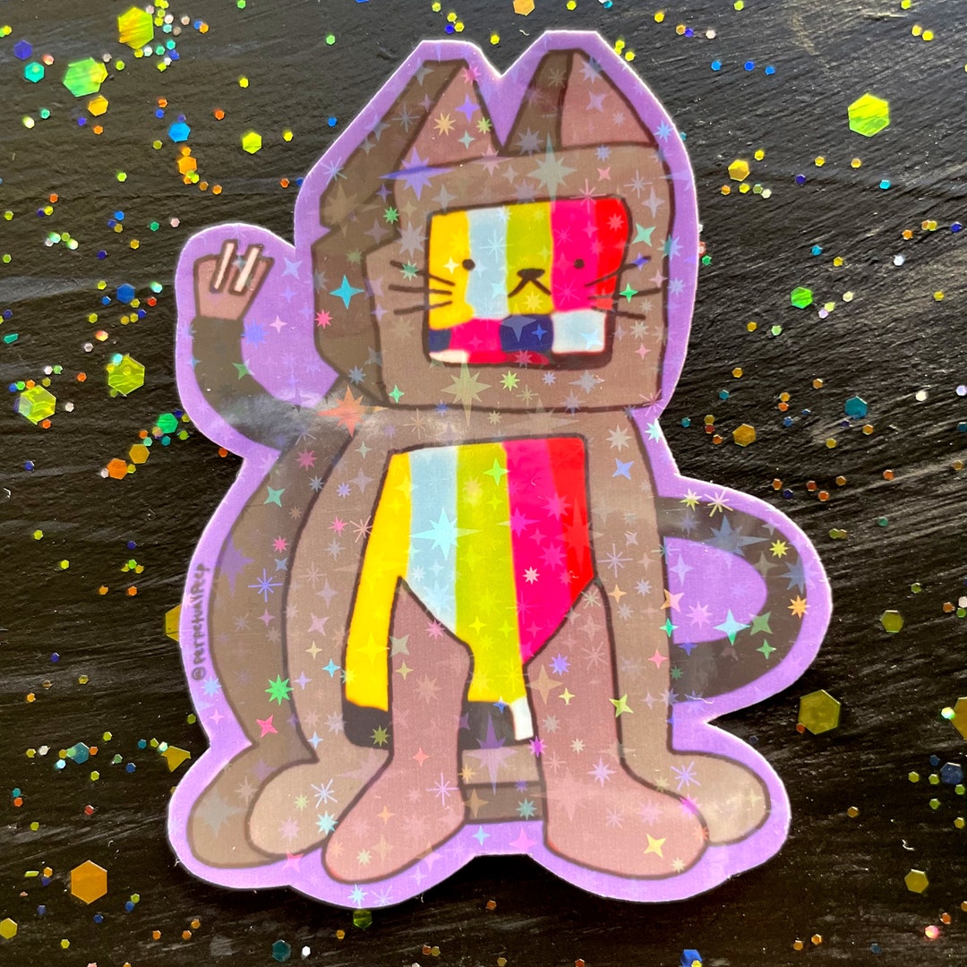 TV Cat Holographic Vinyl Sticker Old Box TV Cat With Color - Etsy