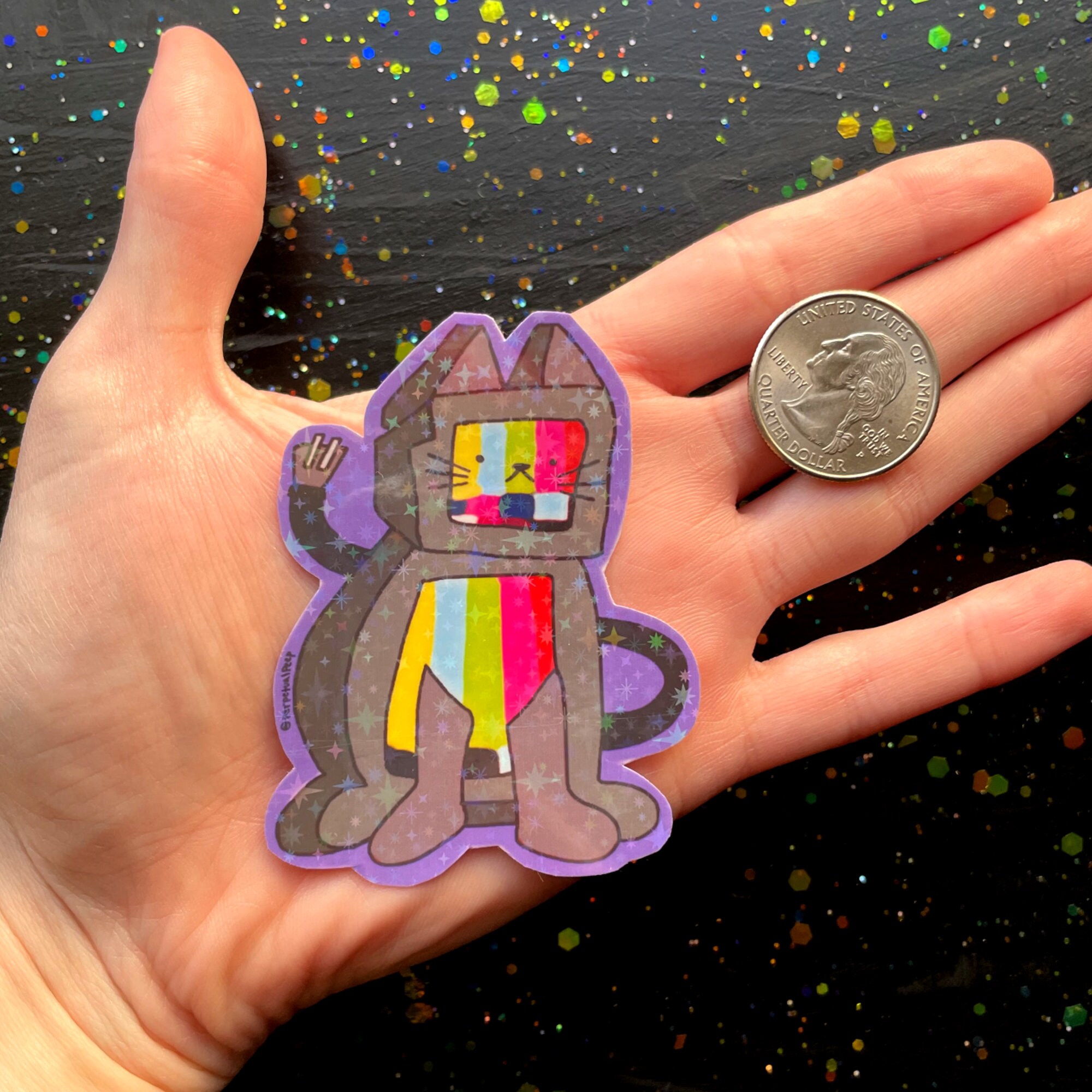 TV Cat Holographic Vinyl Sticker Old Box TV Cat With Color Bars - Etsy