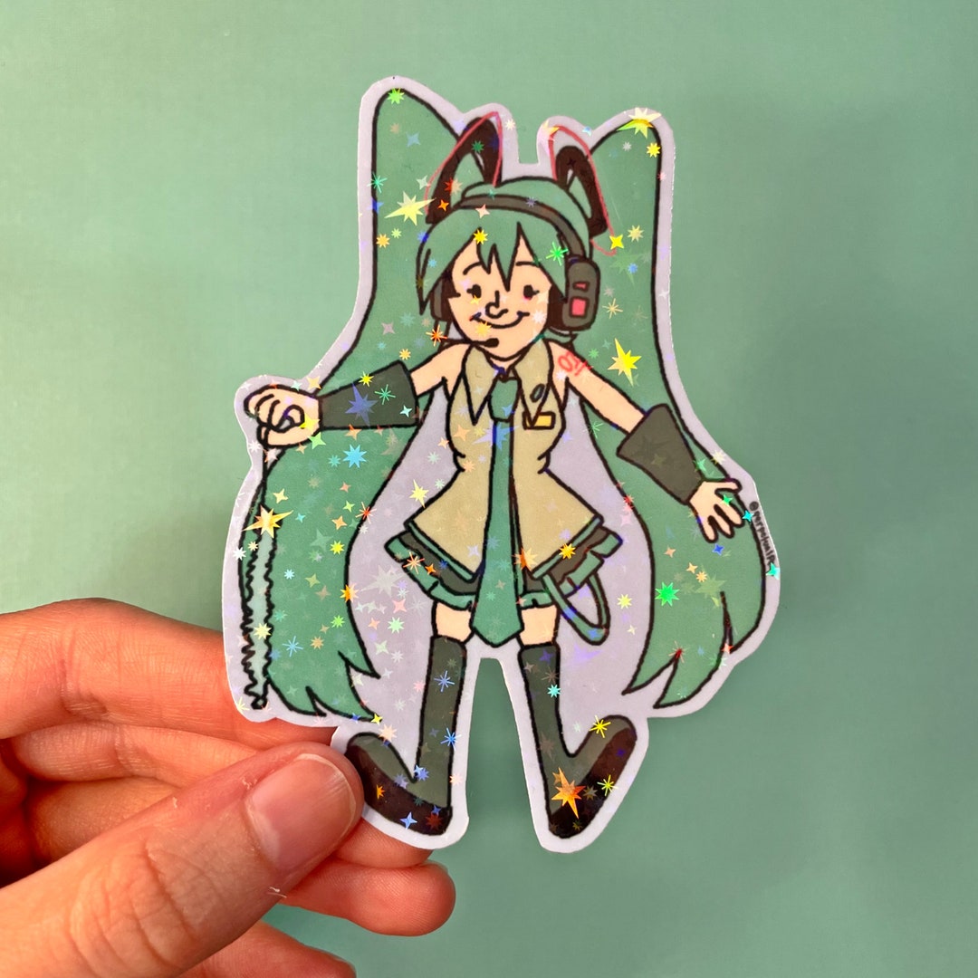 Miku Holographic Vinyl Sticker | Miku Holding A Worm on A String ...