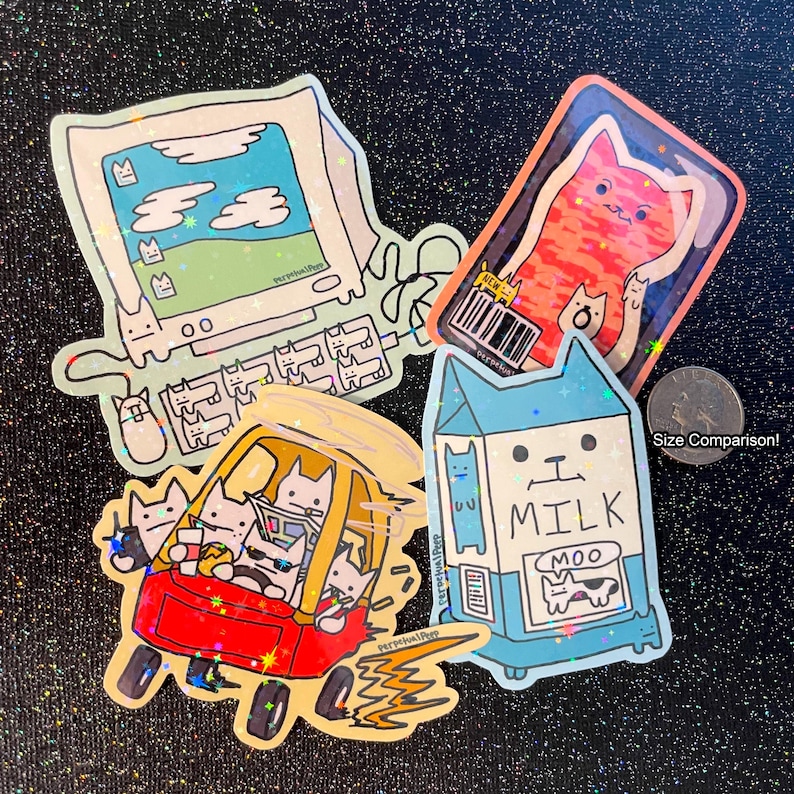 Meepers II | Silly Cat Holographic Stickers - Etsy