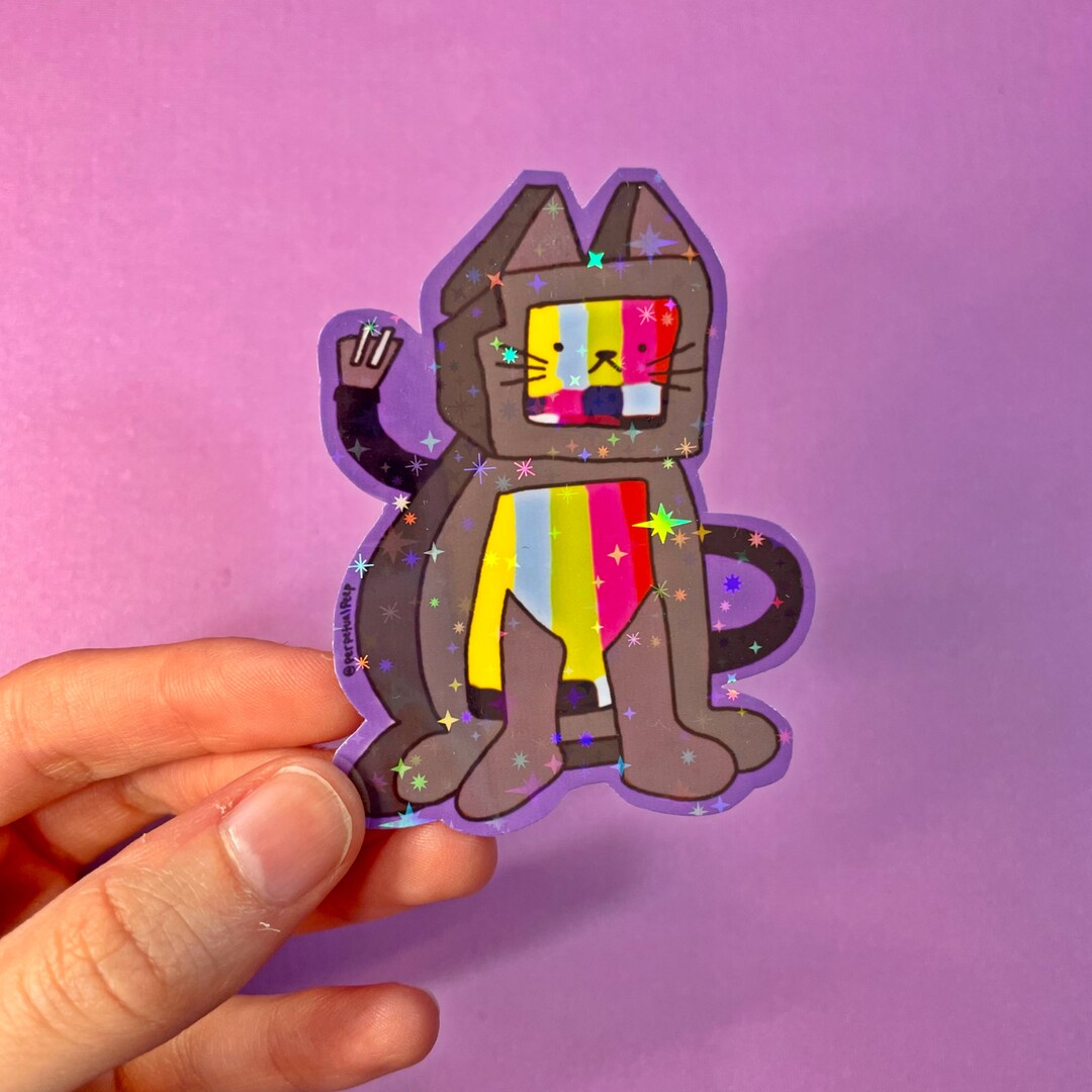 TV Cat Holographic Vinyl Sticker | Old Box TV Cat With Color Bars - Etsy