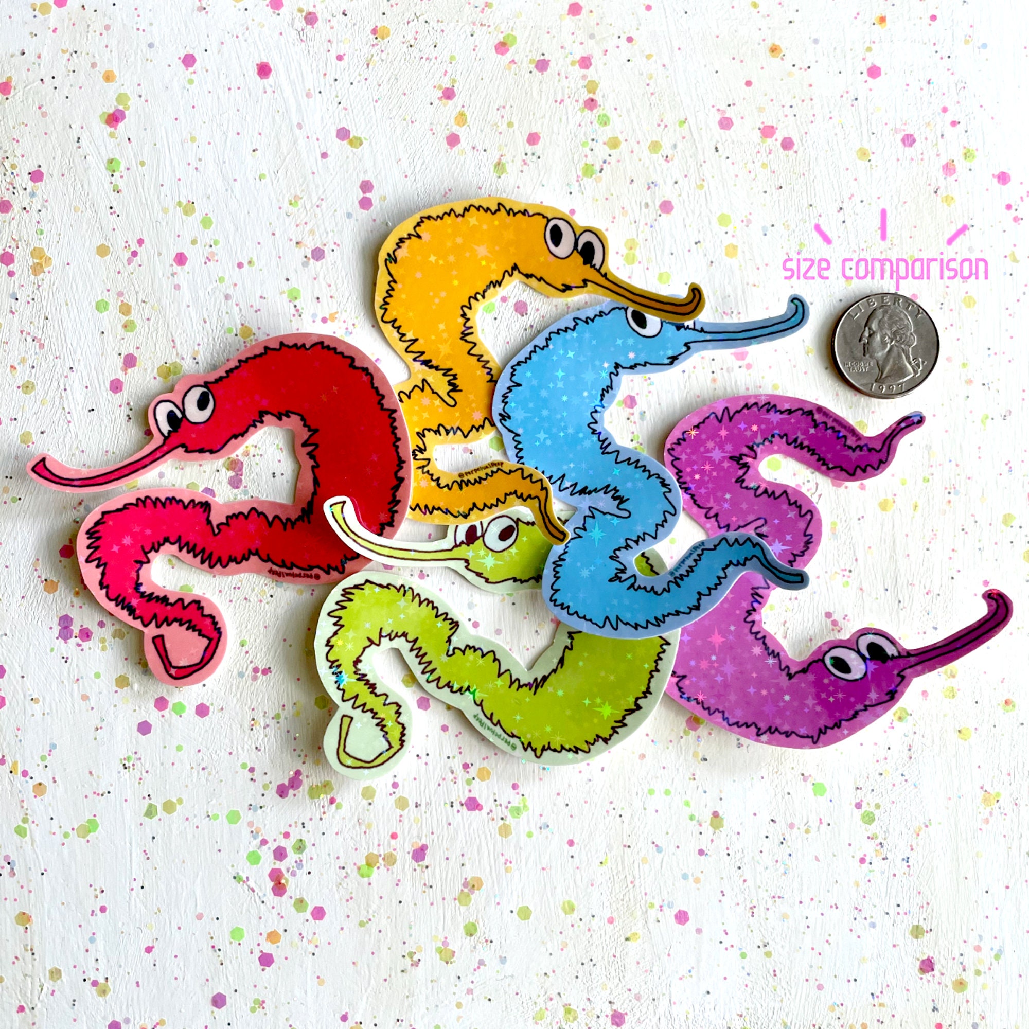 Worm on a String Holographic Vinyl Stickers - Etsy