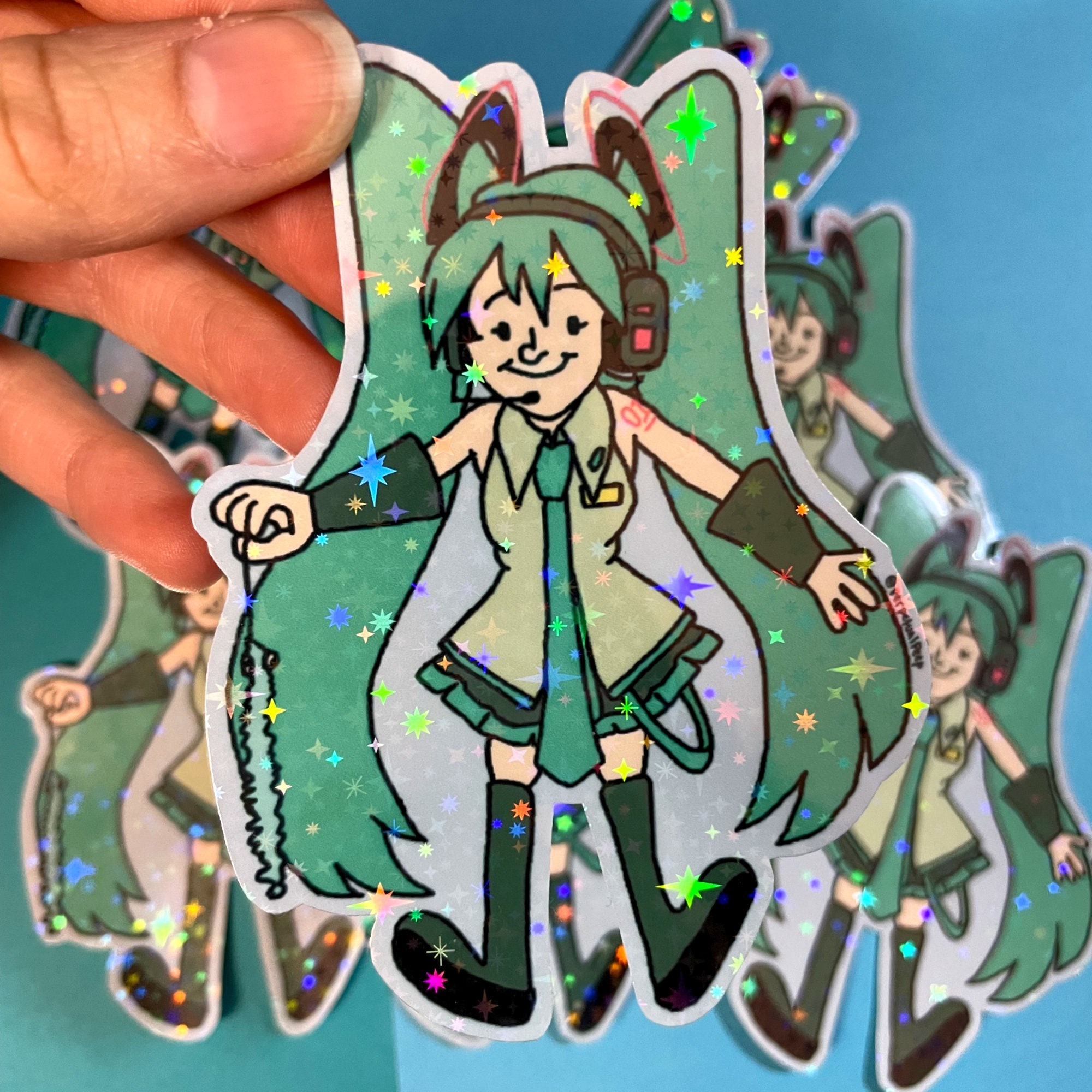Miku Holographic Vinyl Sticker Miku Holding A Worm on A - Etsy