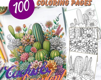 Floral Cactus & Succulent Coloring Gages, Printable PDF, Botanical ...