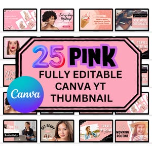 Youtube Thumbnail Templates, Pink Aesthetic, 25 Editable Canva ...