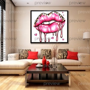 Bold Pink Lips With Leopard Print and Glossy Lipgloss Drip PNG ...