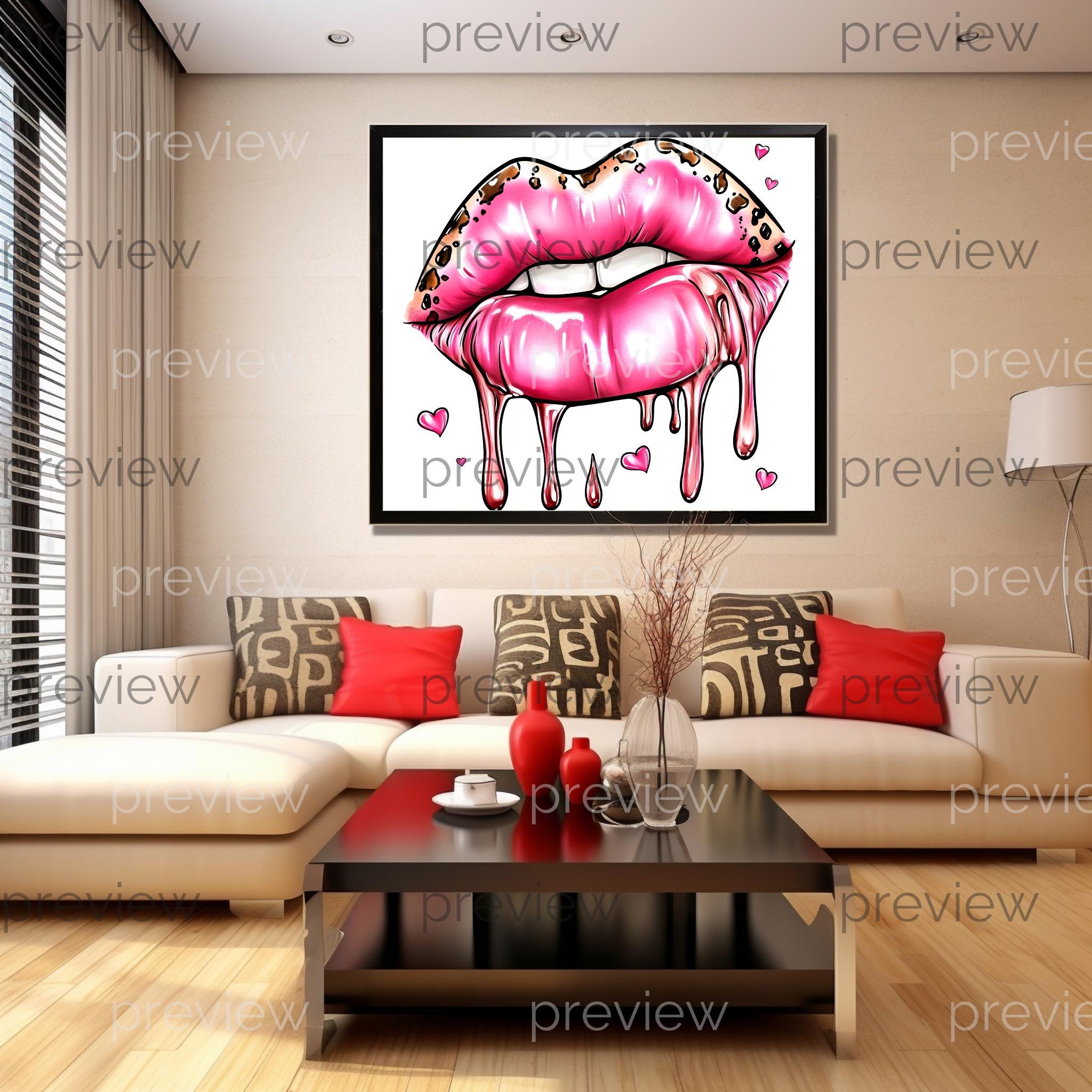 Bold Pink Lips With Leopard Print and Glossy Lipgloss Drip PNG ...