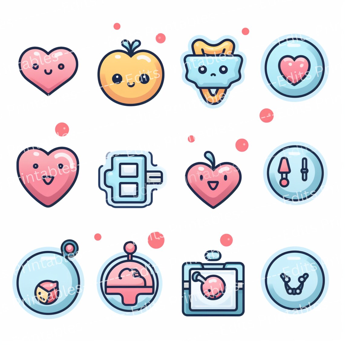Sprite Sheet, Health and Life Icons, Video Gaming, Kawaii Style ...