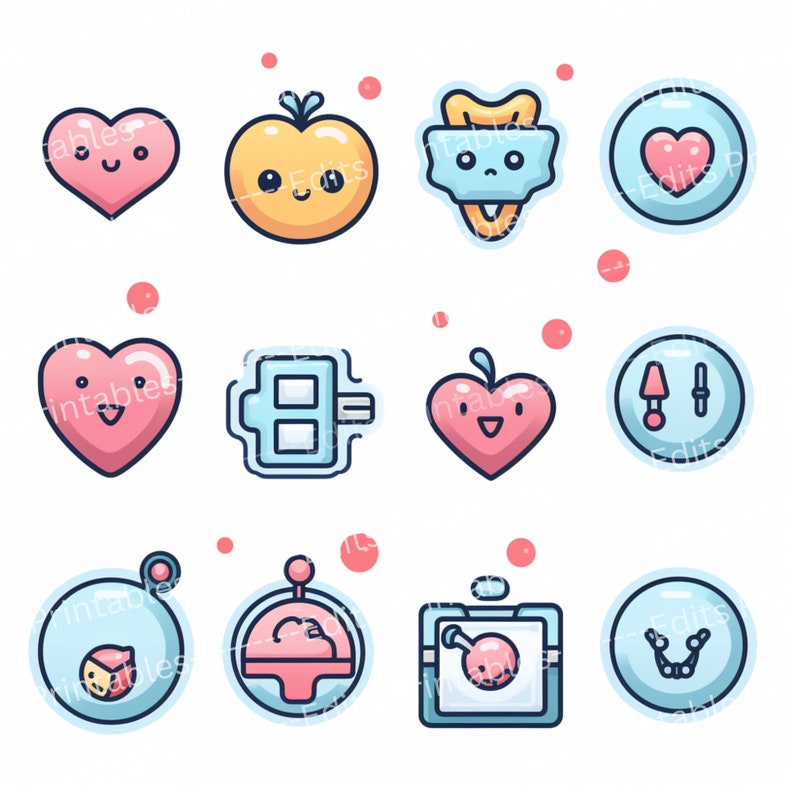 Sprite Sheet, Health and Life Icons, Video Gaming, Kawaii Style ...