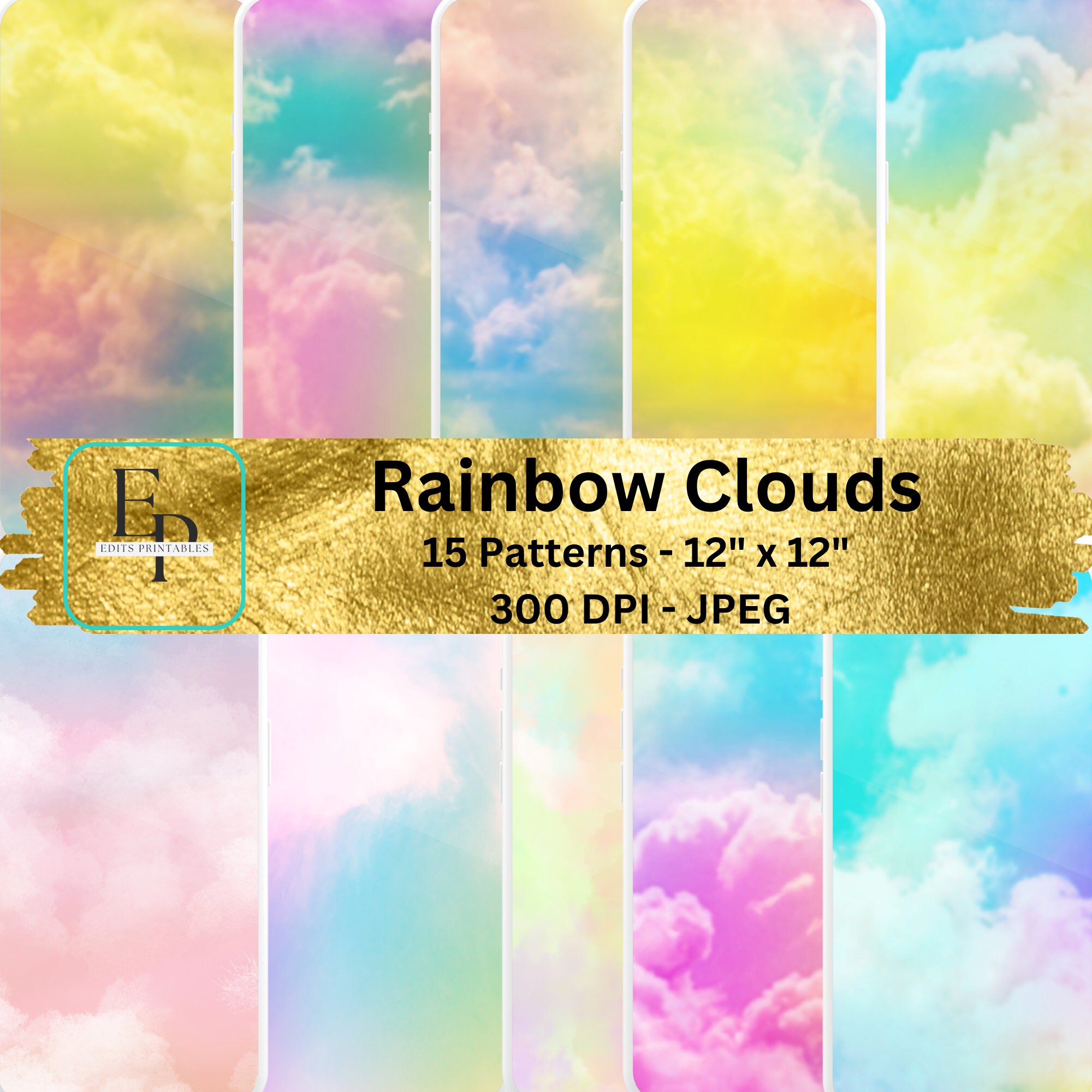Rainbow Clouds Digital Paper INSTANT DOWNLOAD Digital Cloud - Etsy