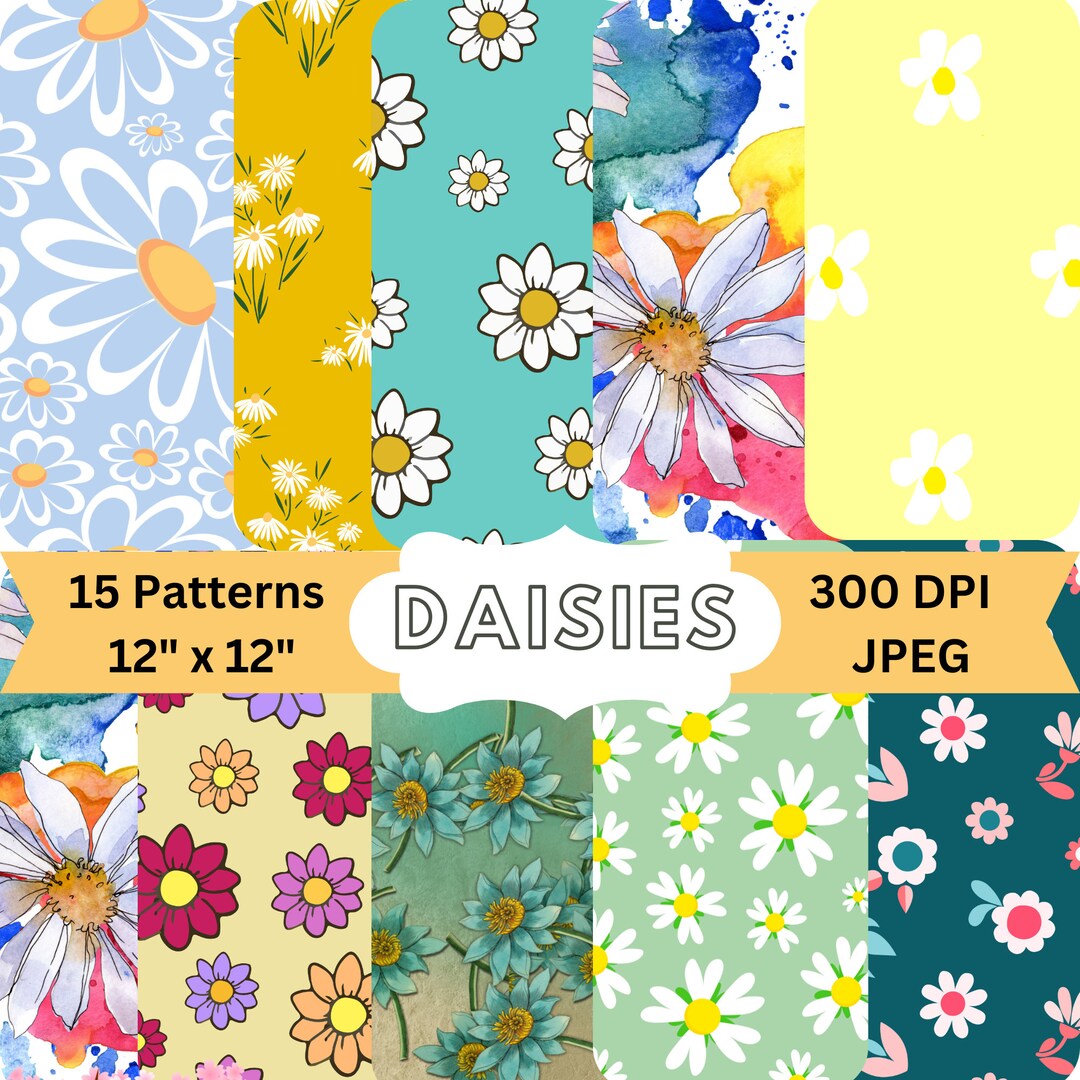 Digital Paper, Daisy Flower Print, INSTANT DOWNLOAD, 12x12, Daisy ...
