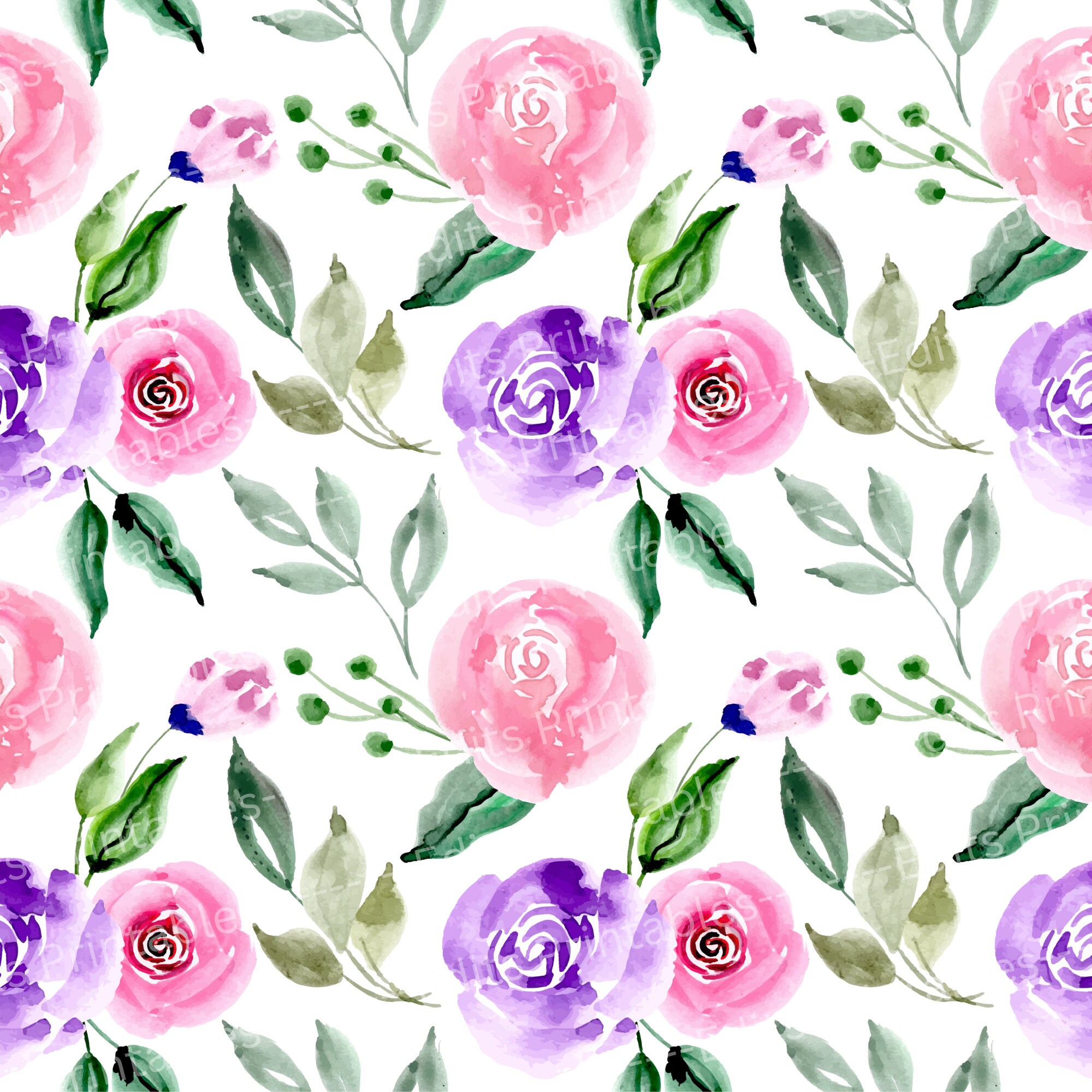 Digital Paper, Roses Pattern Digital Paper, INSTANT DOWNLOAD, 12x12 ...