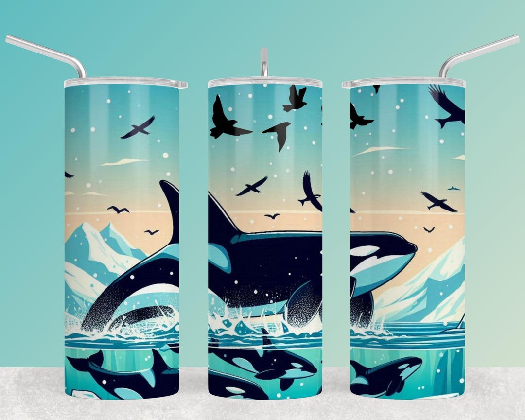 Orca Tumbler Wrap: Icy Marine Scene Sublimation Design (digital ...