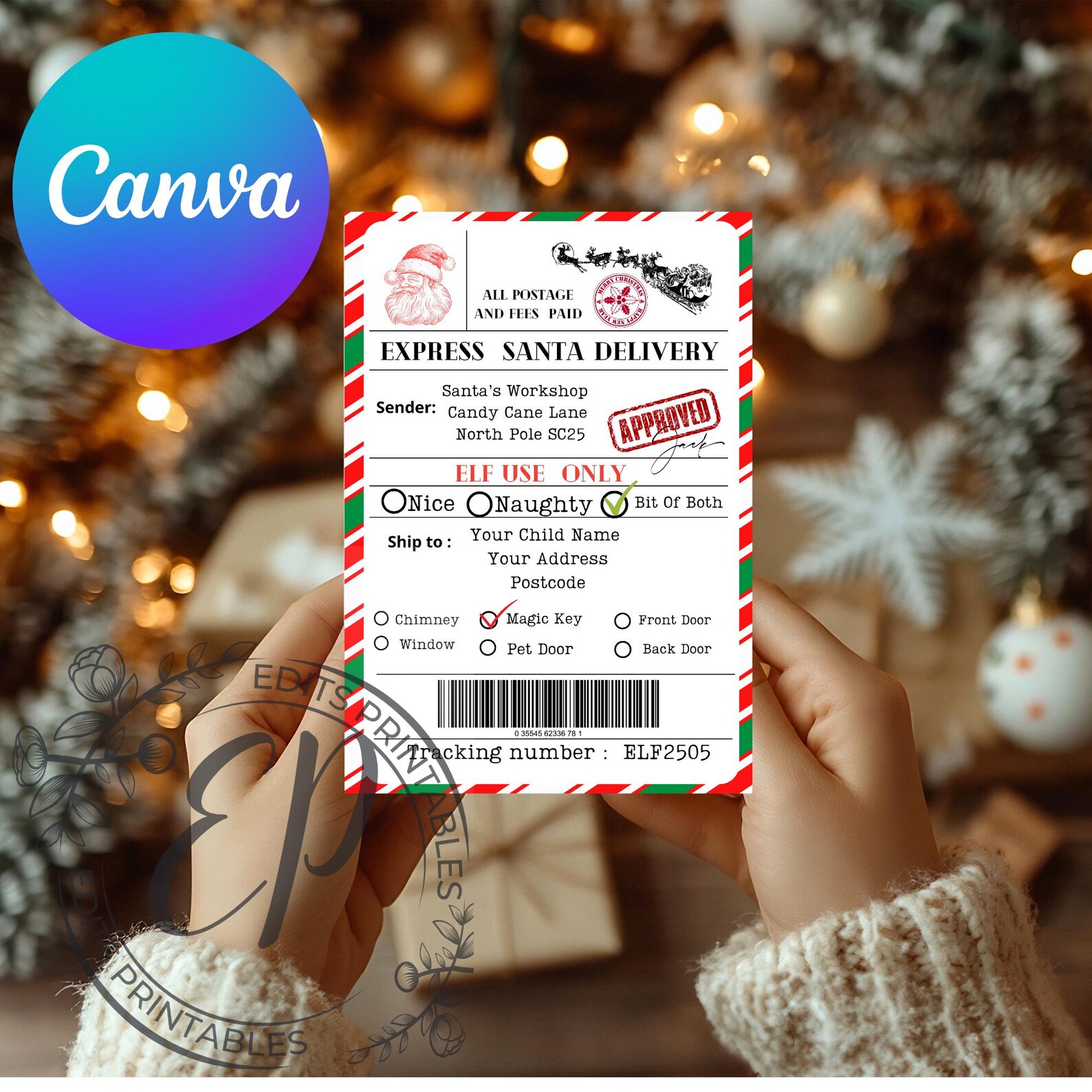 Printable Elf Arrival Box Shipping Label Template, North Pole Elf Mail ...