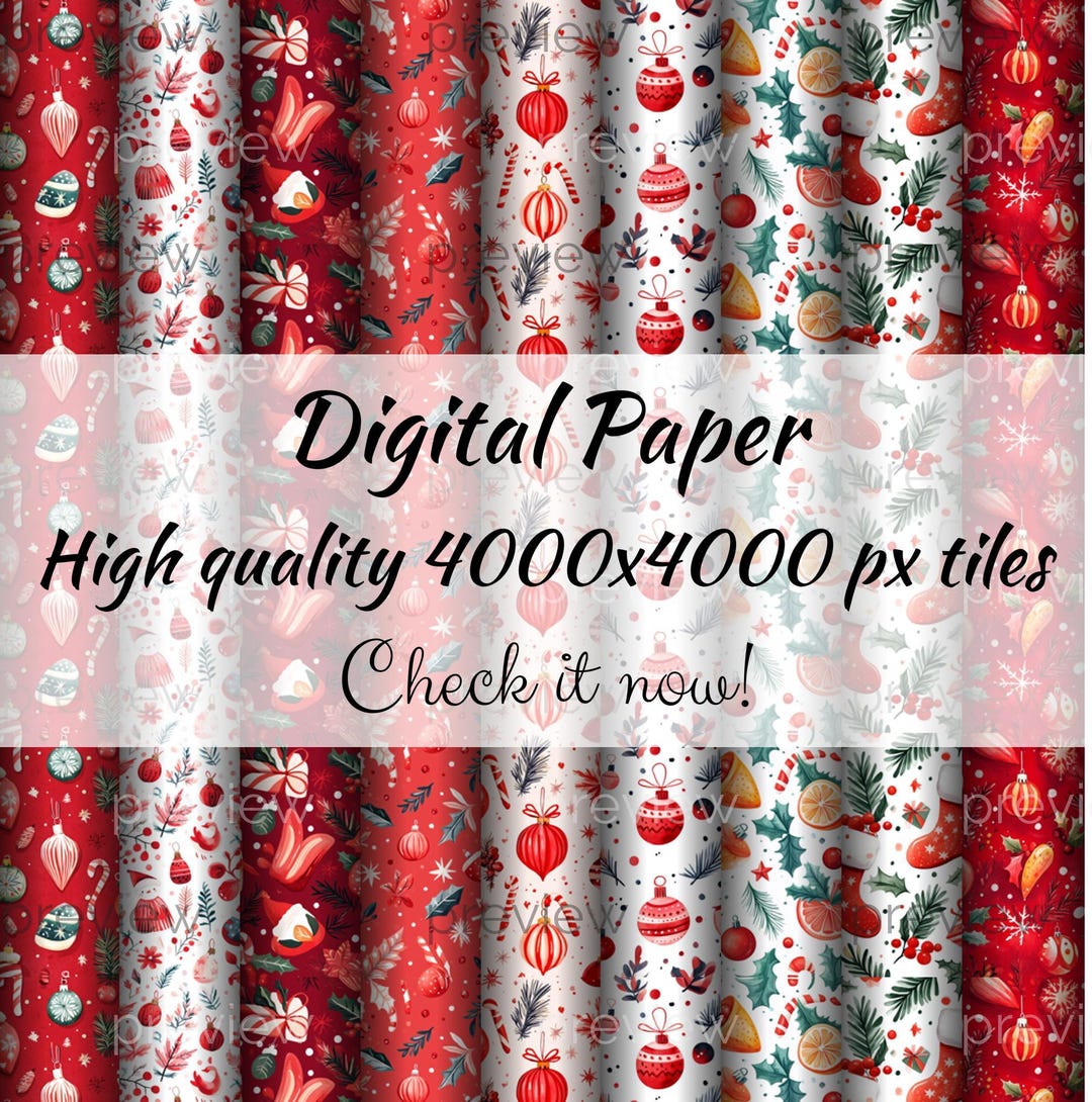 Festive Red Christmas Digital Wallpaper With Ornaments and Citrus for ...