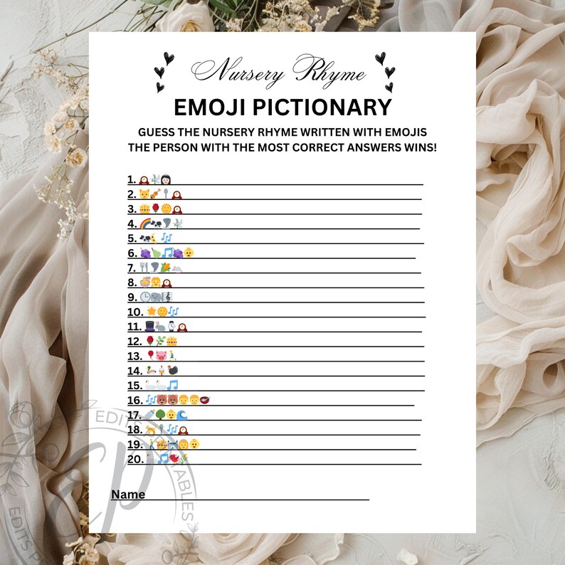 Nursery Rhymes Emoji Pictionary Game, Baby Emoji Game, Baby Shower ...