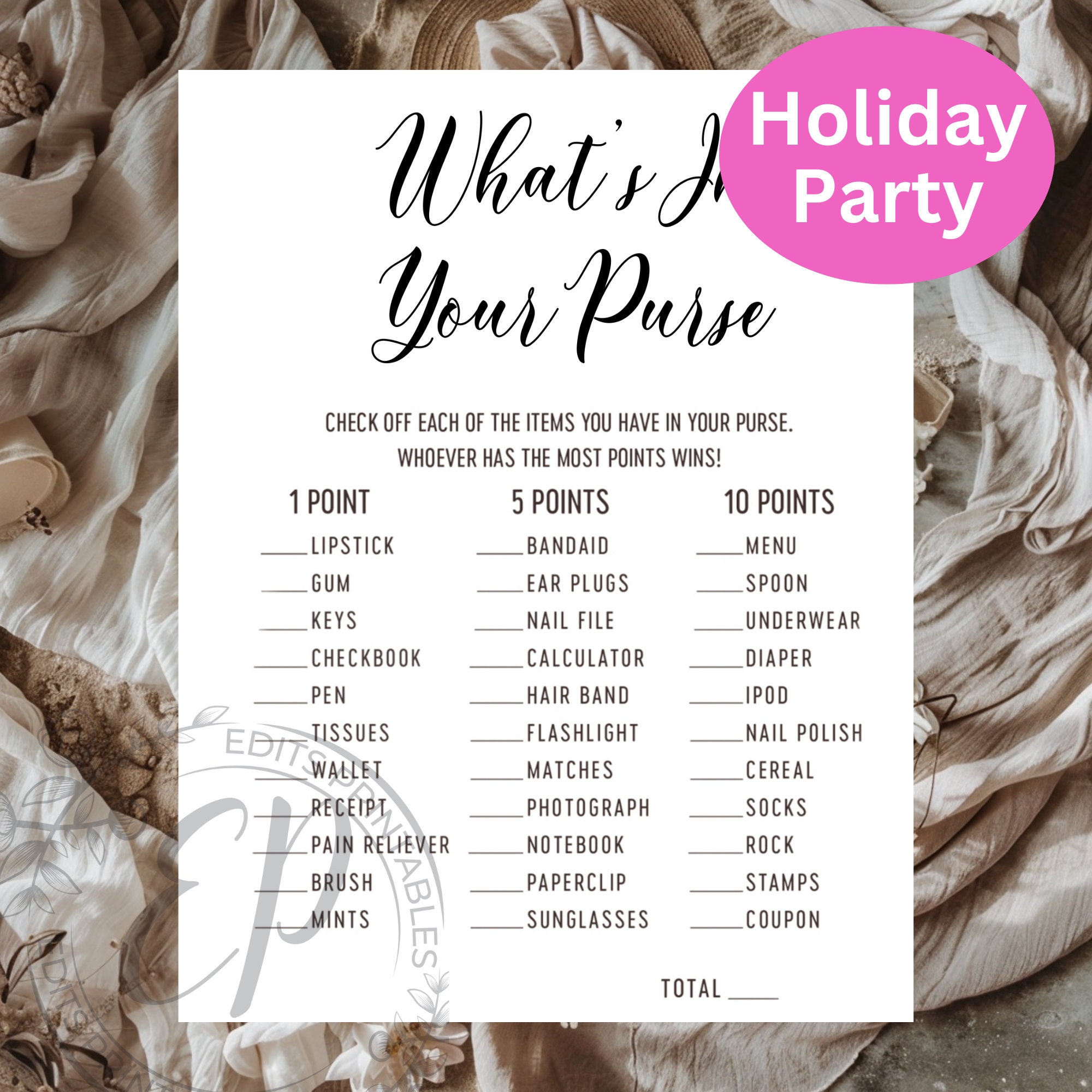 What's in Your Purse Game, Baby Shower Game, Bachelorette Game ...