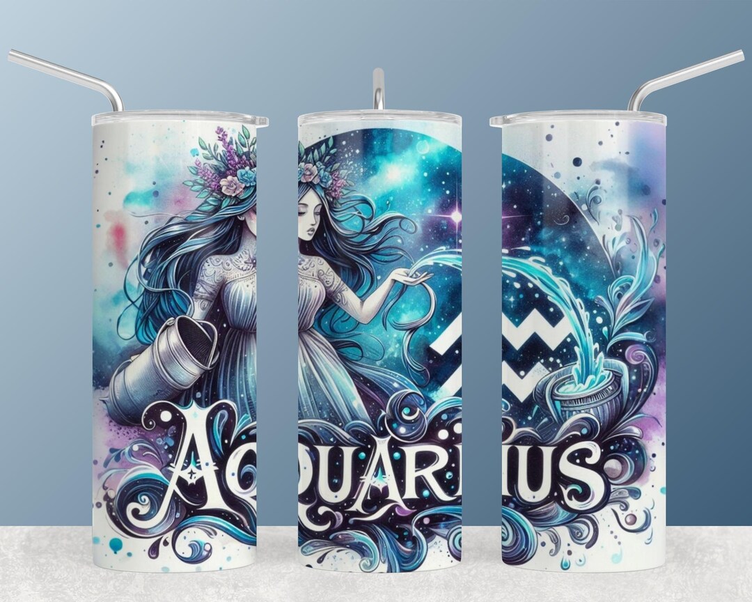 Aquarius Zodiac Tumbler Wrap: Water-bearer Illustration (digital ...