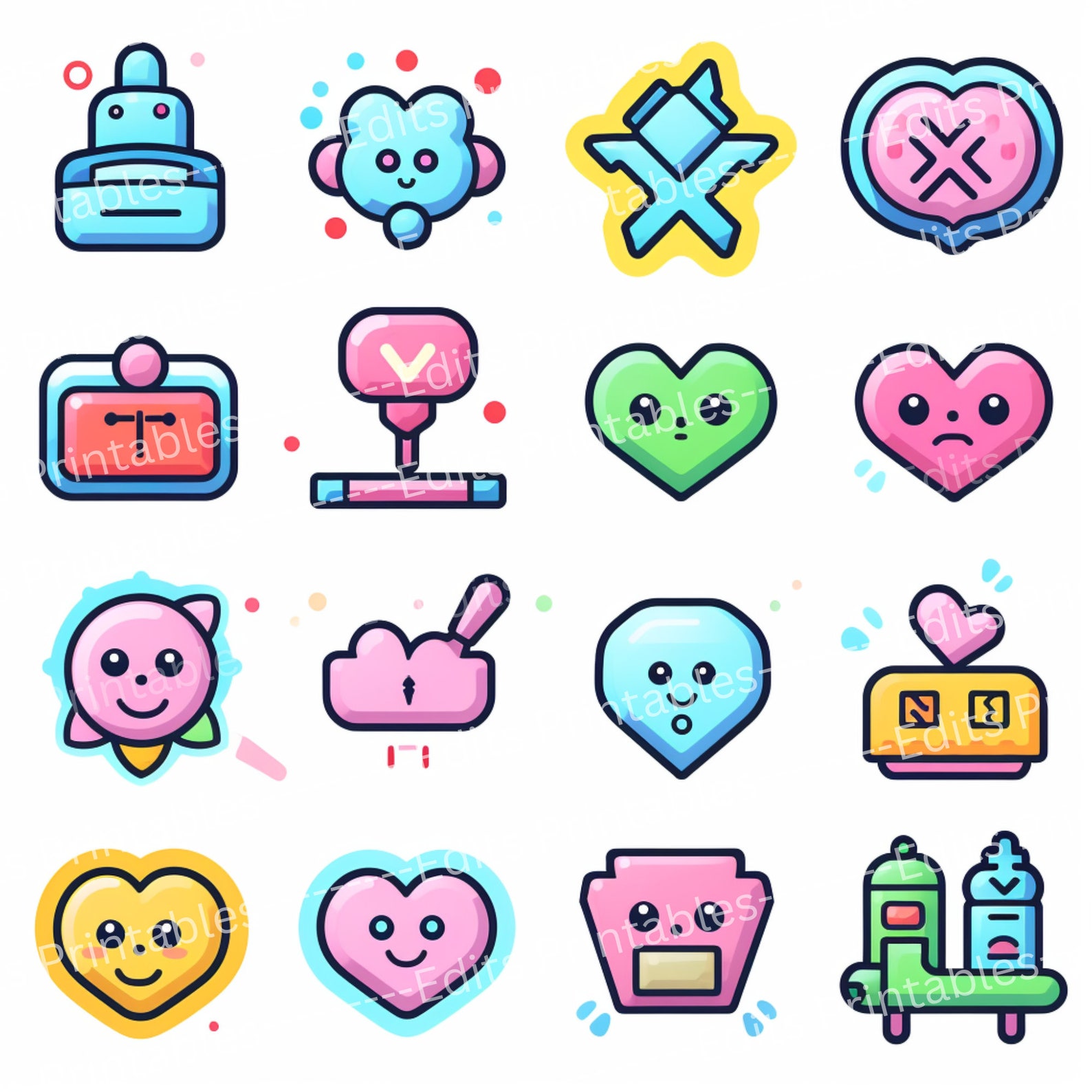 Sprite Sheet, Health and Life Icons, Video Gaming, Kawaii Style ...