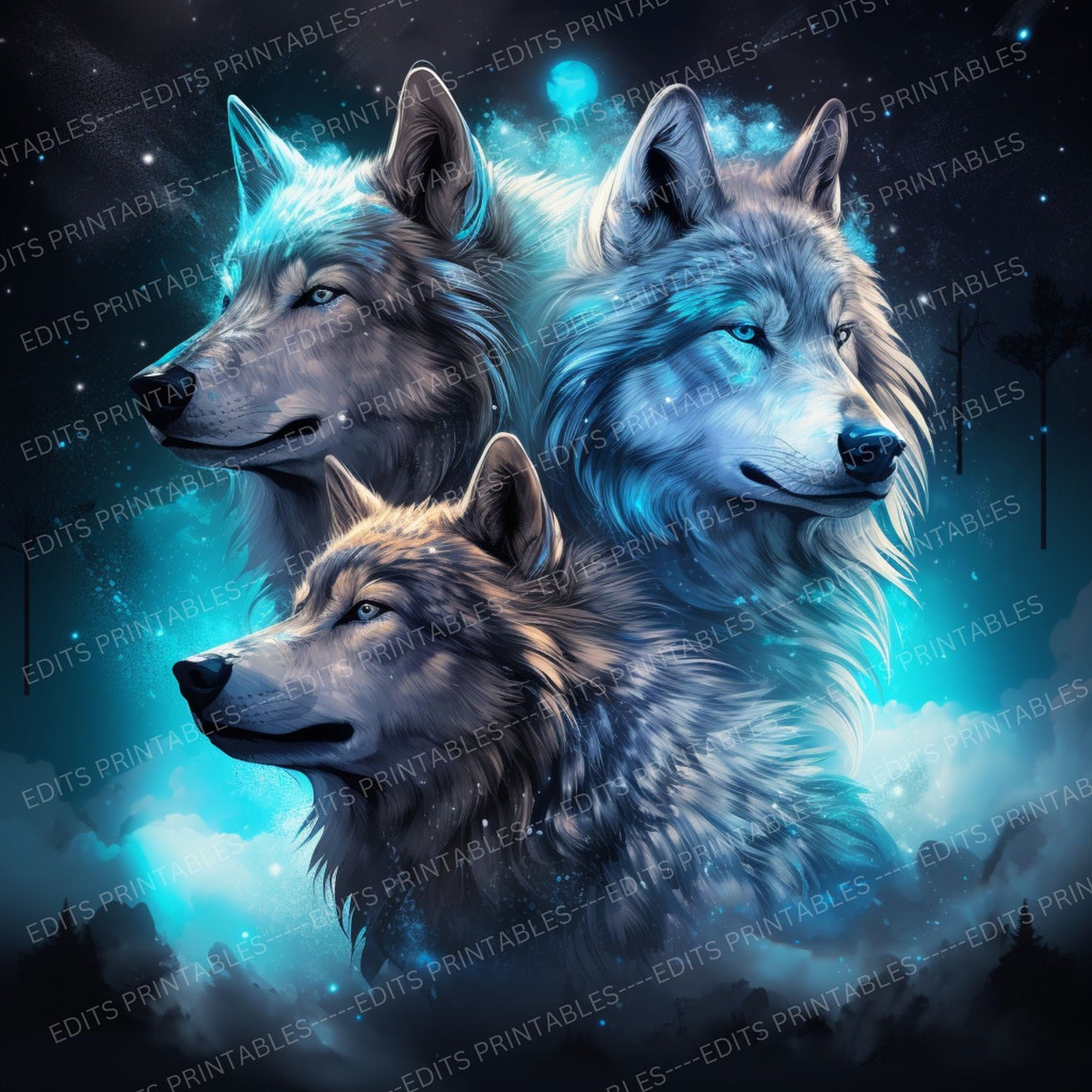 Wolf Clipart, Mystical Interpretations, Instant Download JPEG, Pack of ...