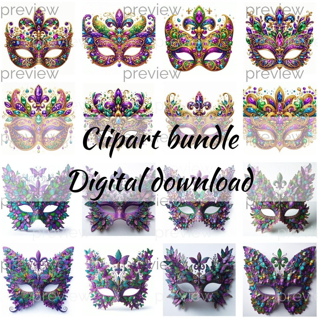 Ornate Watercolor Mardi Gras Mask Clipart for Instant Download ...
