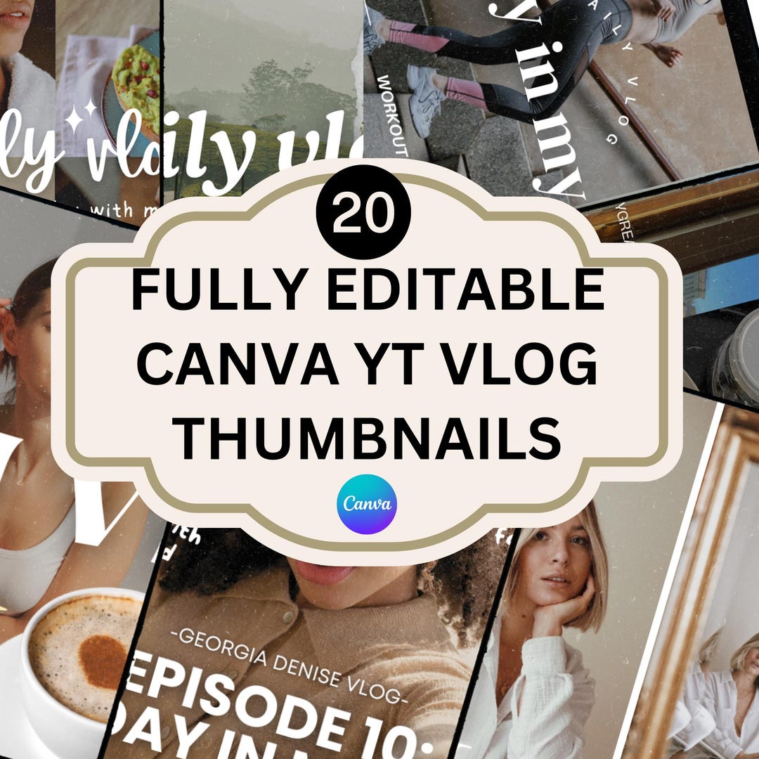 Youtube Vlog Thumbnail Templates: 20 Editable Canva Designs (digital ...