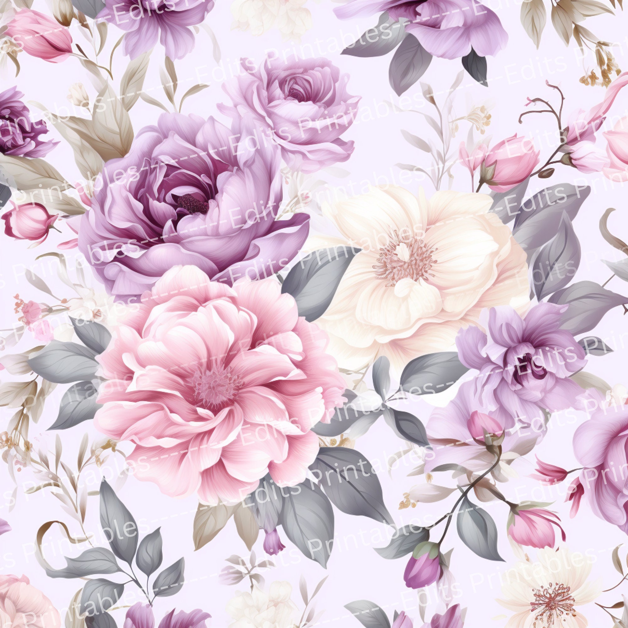 Pastel Florals Digital Paper, Digital Paper, INSTANT DOWNLOAD, 12x12 ...