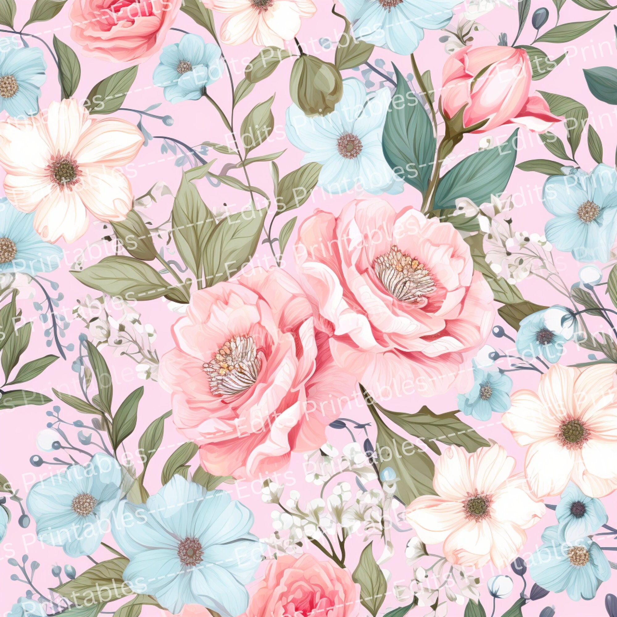 Pastel Florals Digital Paper, Digital Paper, INSTANT DOWNLOAD, 12x12 ...