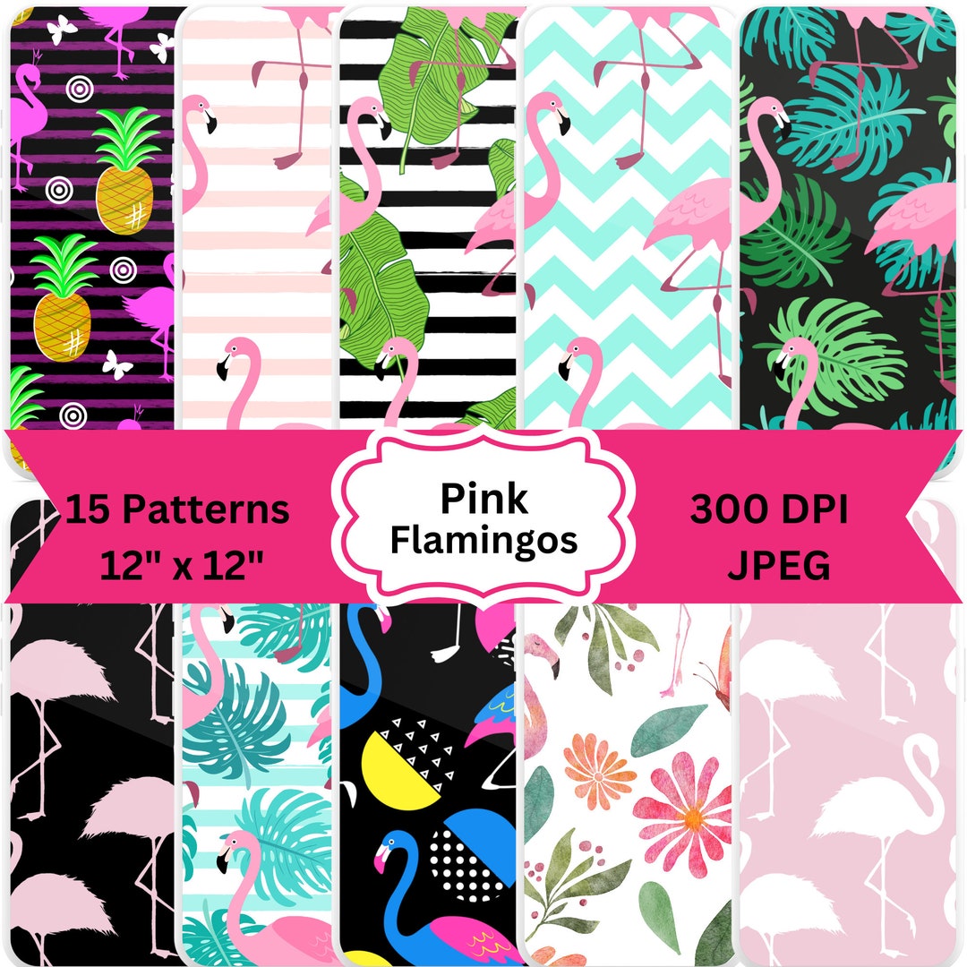 Pink Flamingo Digital Paper: 12x12 Tropical Backgrounds (digital ...