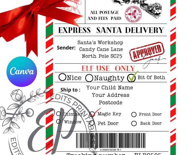 Printable Elf Arrival Box Shipping Label Sticker, North Pole Elf Mail ...